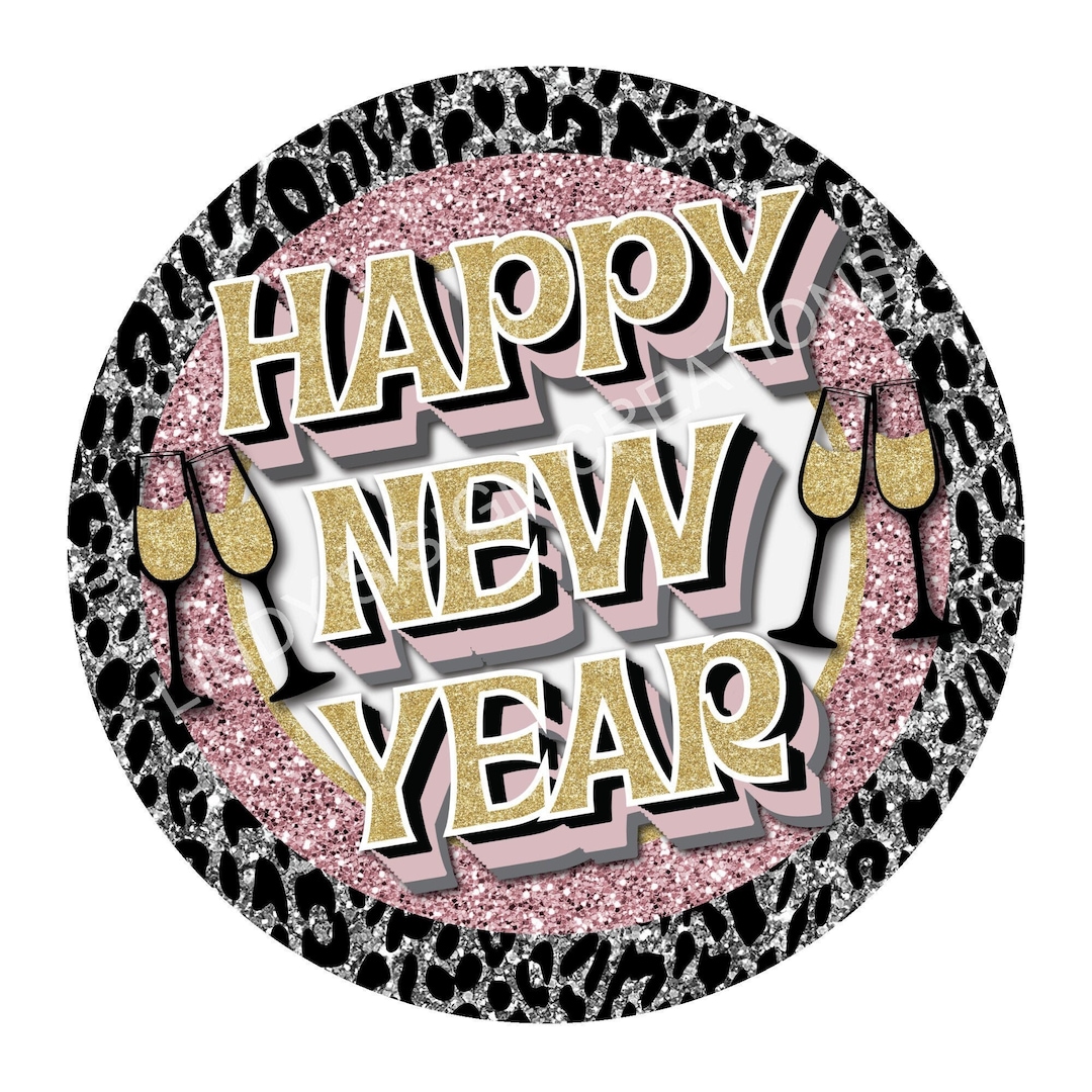 Happy New Year Wreath Sign, Metal Wreath Sign, Wreath Center, Round ...