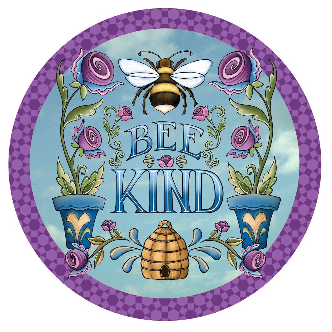 Bee Kind Round Wreath Sign, Wreath Attachment, Metal Sign, Door Hanging ...