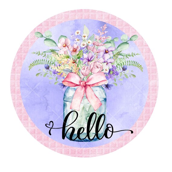 Pink and Blue Flower Hello Wreath Sign Metal Wreath Sign - Etsy