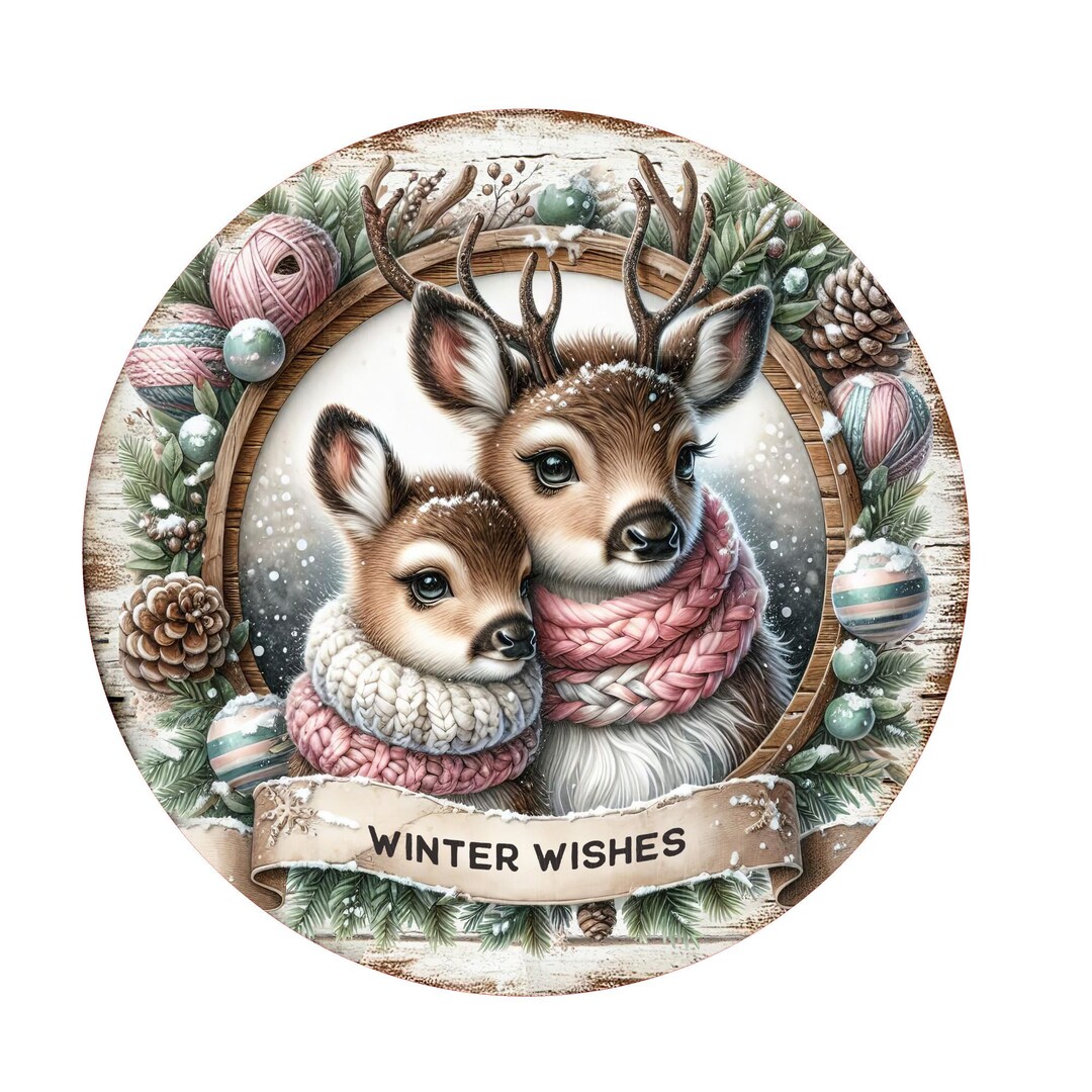 Deer Winter Wishes Wreath Sign, Metal Wreath Sign, Round Wreath Sign ...