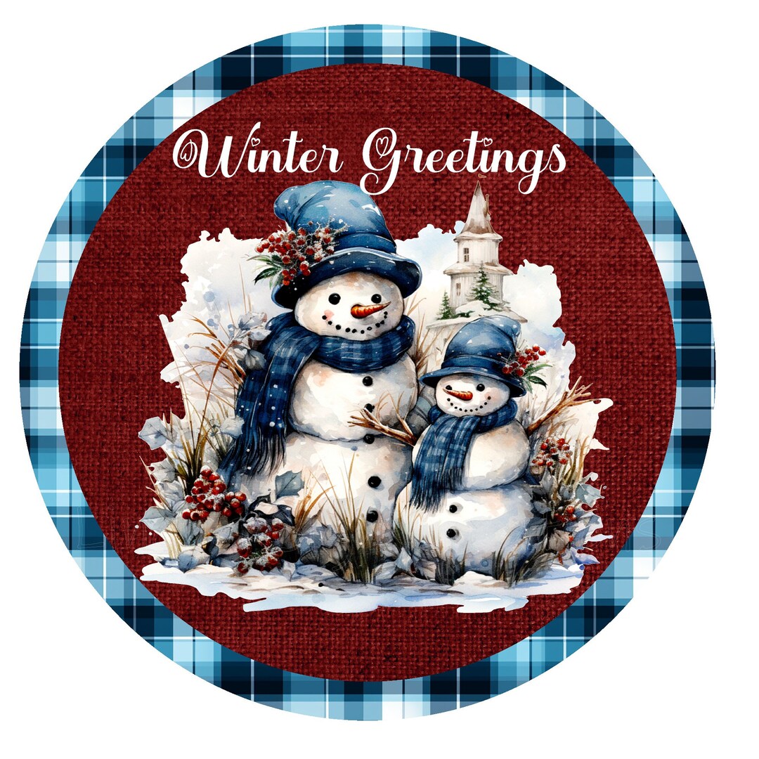 Winter Greetings Snowman Wreath Sign, Metal Wreath Sign, Round Wreath ...