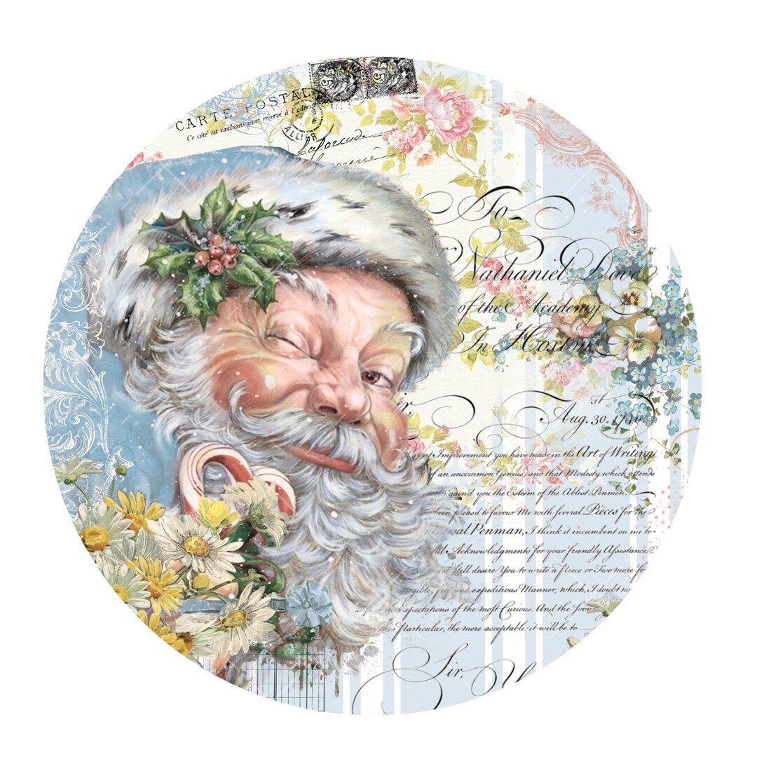 Shabby Chic Vintage Style Blue Winking Santa Wreath Sign, Signs for ...