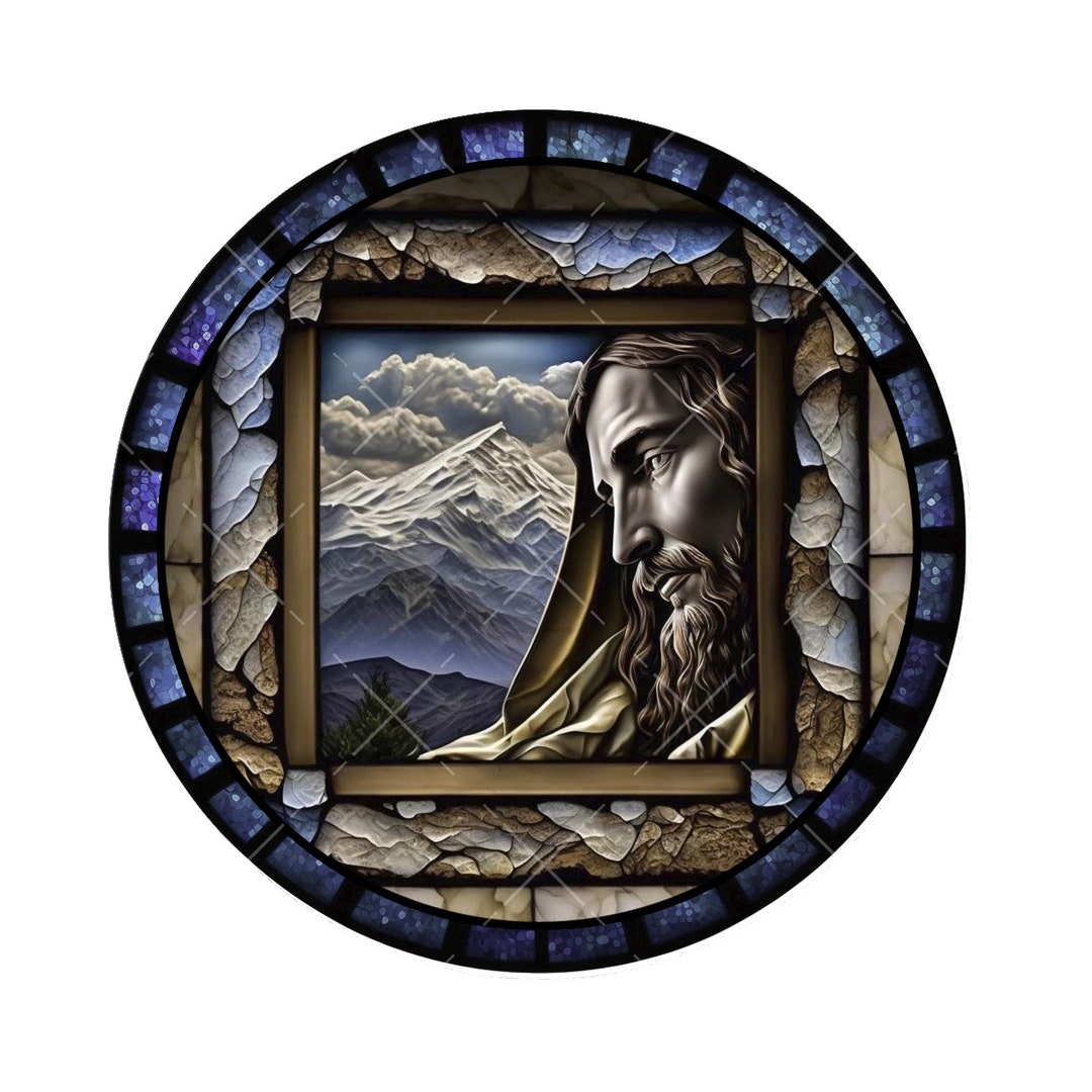 Faux Stained Glass Jesus Wreath Sign, Metal Wreath Sign, Signs for ...