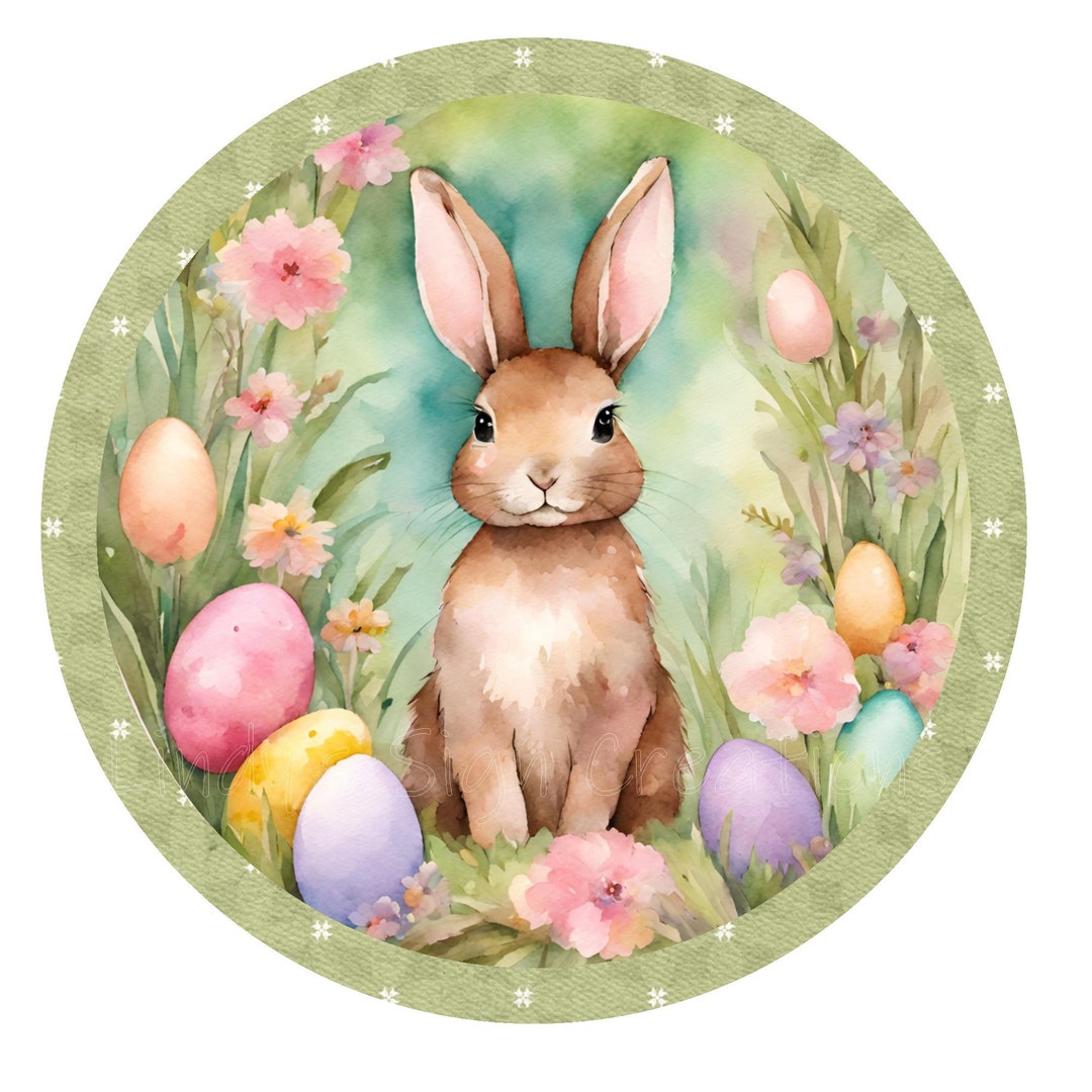 Cute Bunny With Eggs Wreath Sign, Metal Wreath Sign, Spring Wreath Sign ...