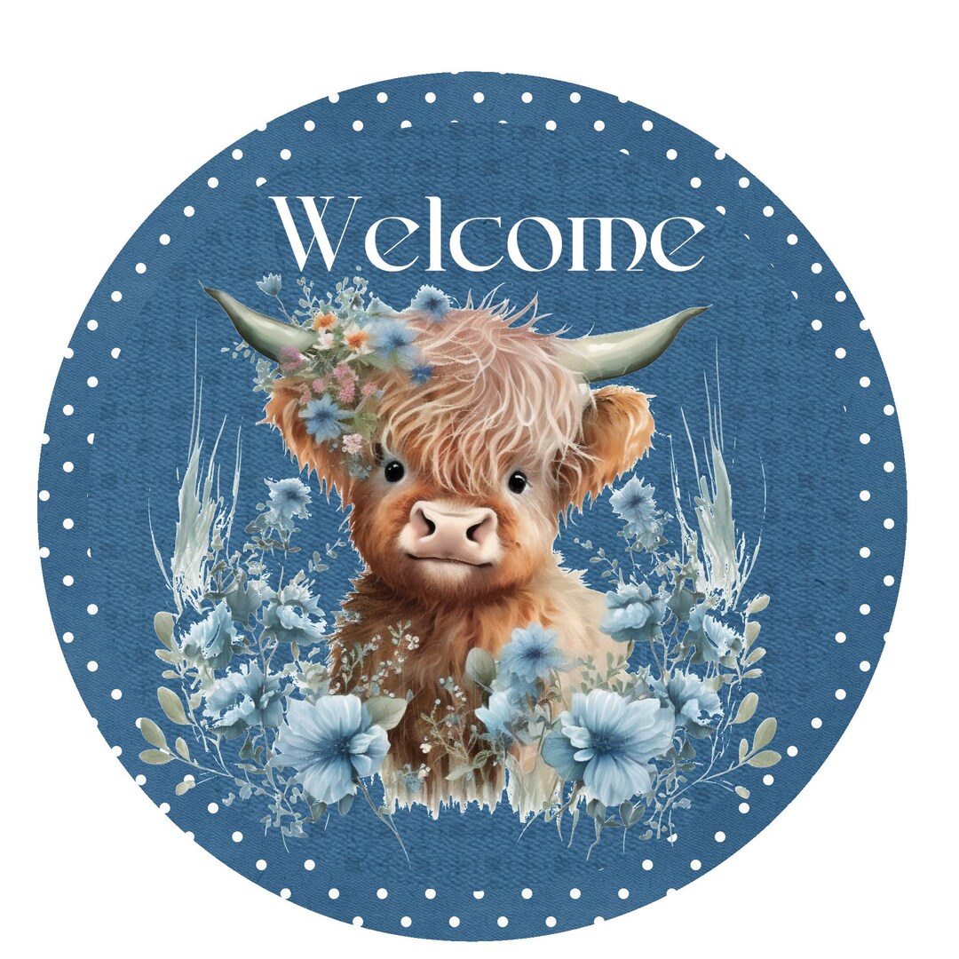 Cute Highland Cow Welcome Wreath Sign, Wreath Attachment, Round Wreath ...