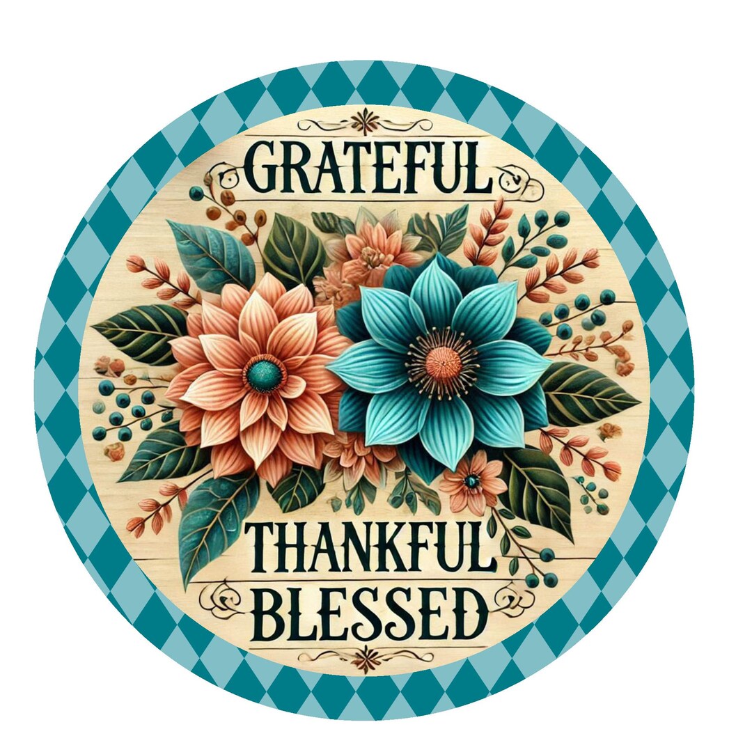 Grateful, Thankful, Blessed Wreath Sign, Metal Wreath Sign, Round ...