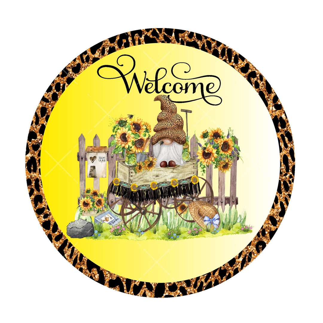 Welcome Leopard Gnome Wreath Sign, Metal Wreath Sign, Signs for Wreaths ...
