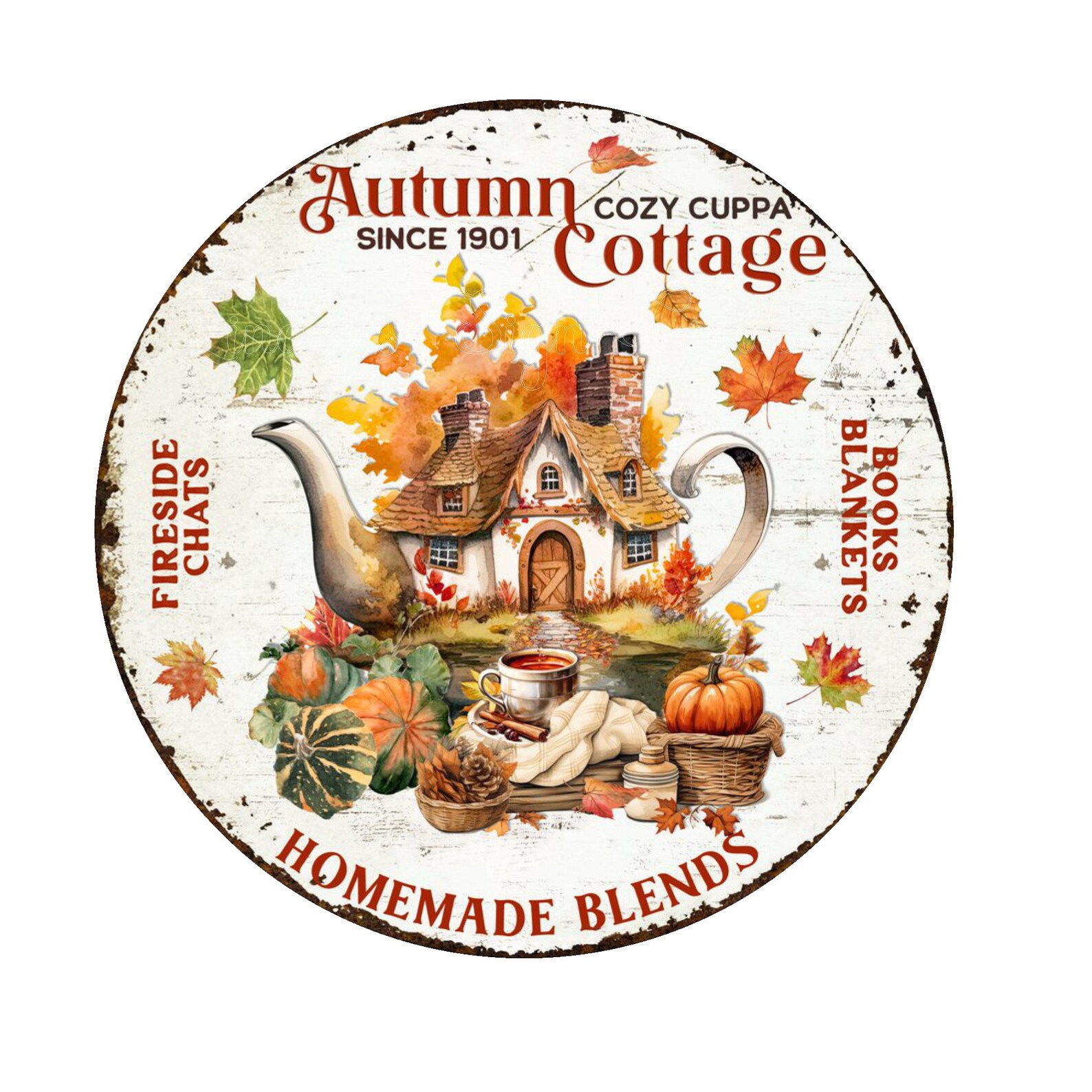 Autumn Cottage Fall Wreath Sign, Metal Wreath Sign, Round Wreath Sign ...
