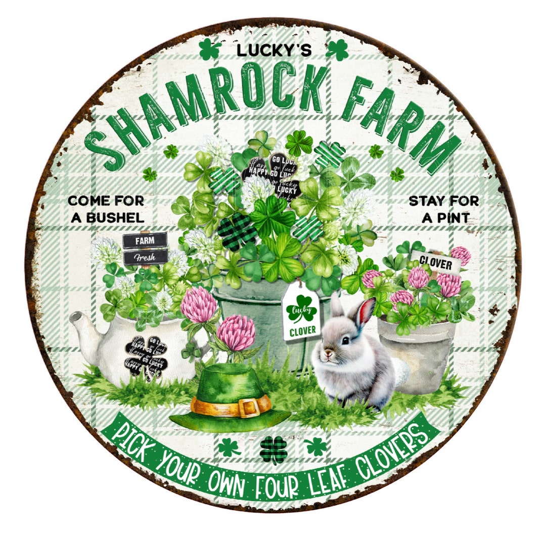 Shamrock Farm St Patty Day Wreath Sign, Metal Wreath Sign, Round Wreath ...