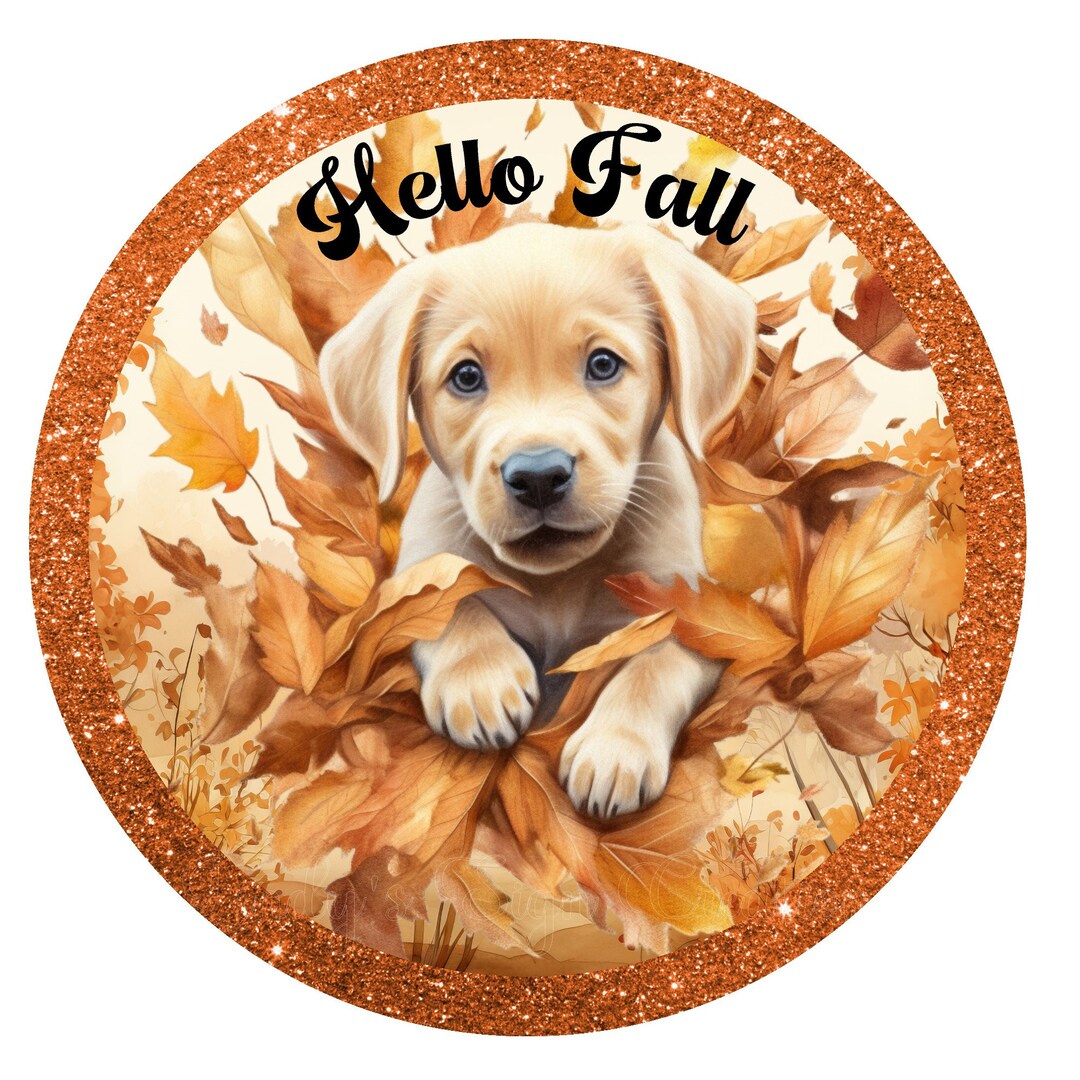 Hello Fall Cute Dog Wreath Sign, Metal Wreath Sign, Round Wreath Sign ...