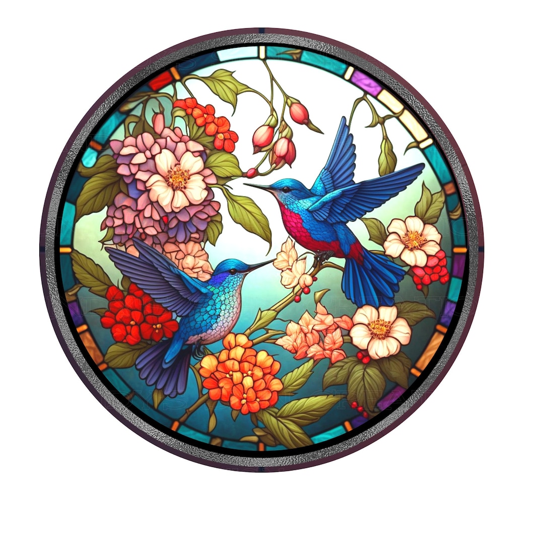 Faux Stained Glass Hummingbirds Wreath Sign, Metal Wreath Sign, Signs ...