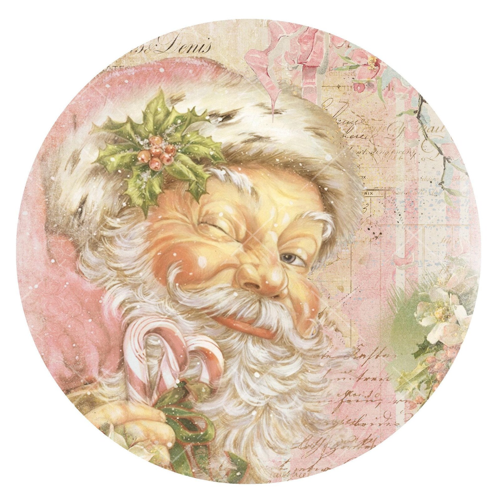 Shabby Chic Vintage Style Pink Winking Santa Wreath Sign, Signs for ...