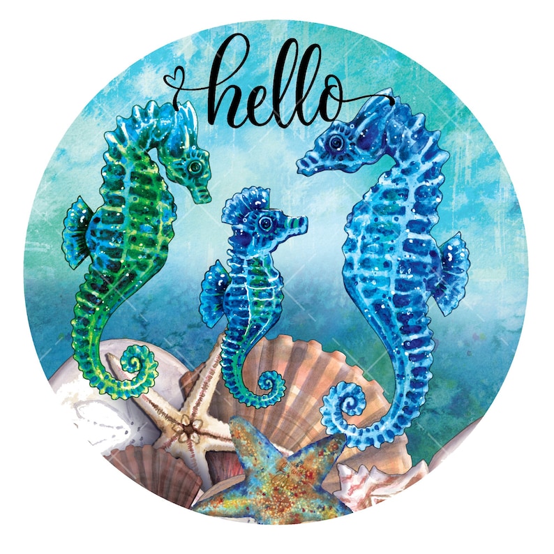 Hello Seahorse Wreath Sign, Metal Wreath Sign, Signs for Wreaths, Home ...