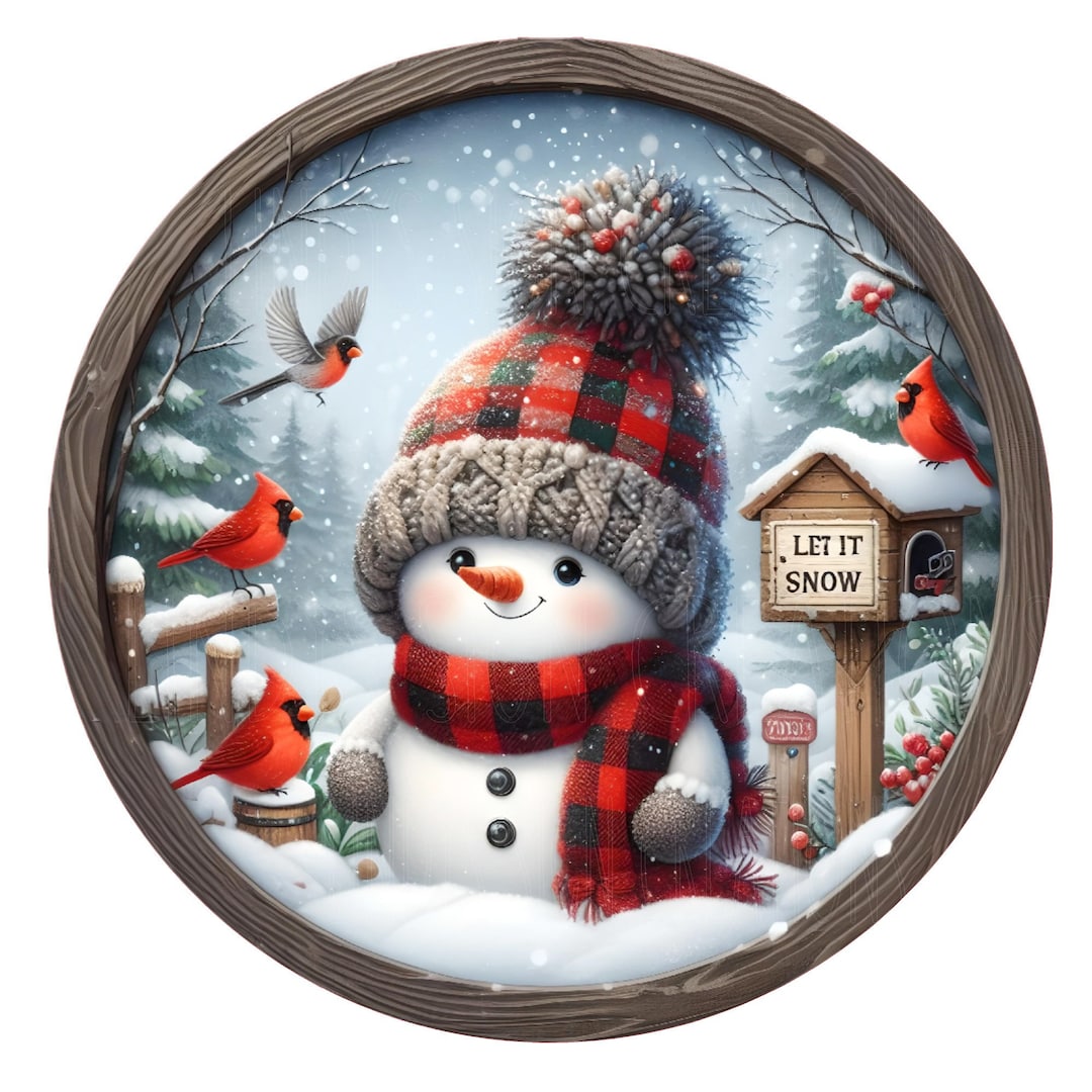 Snowman With Cardinals Let It Snow Wreath Sign, Metal Wreath Sign ...