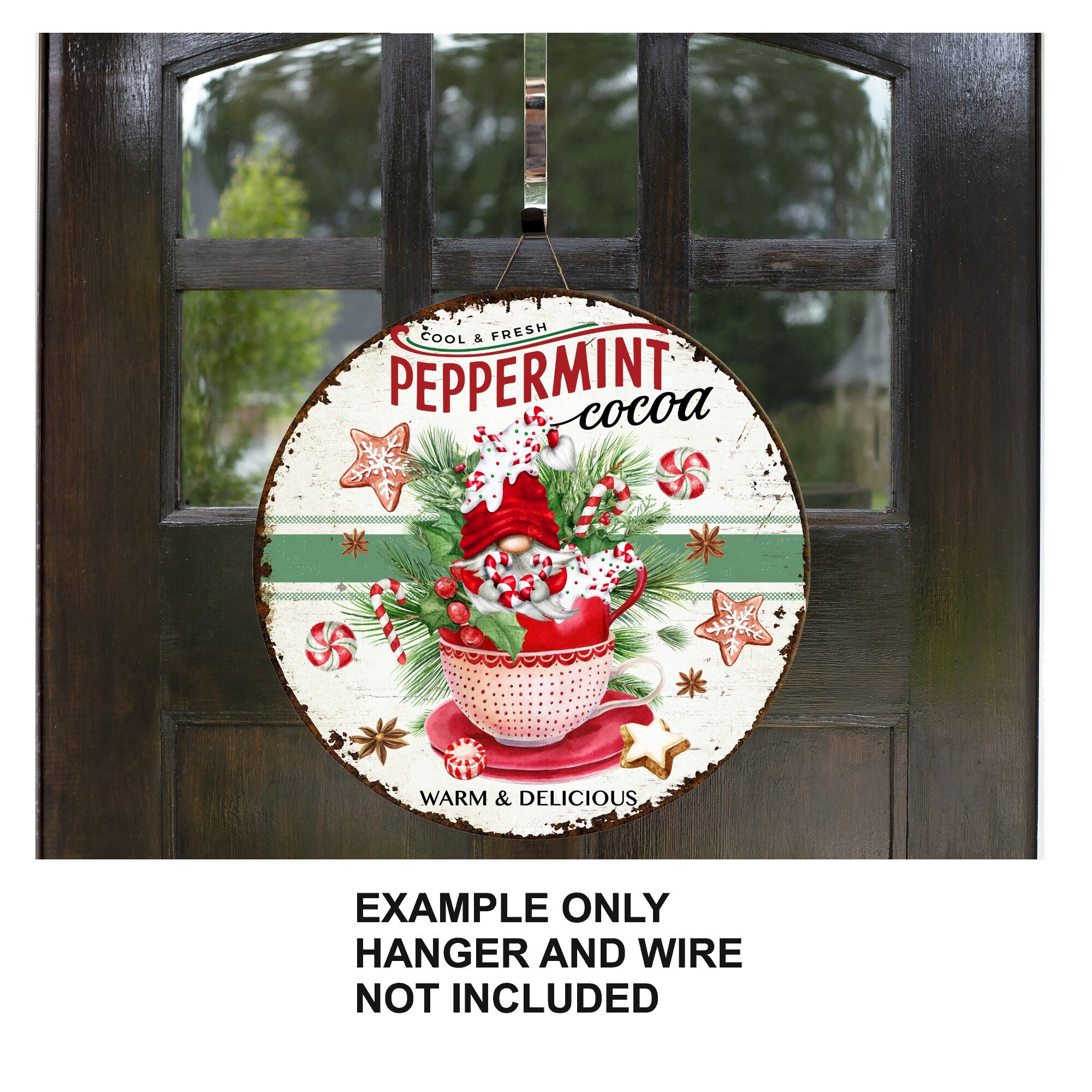 Gnome Peppermint Cocoa Wreath Sign, Metal Wreath Sign, Signs for ...