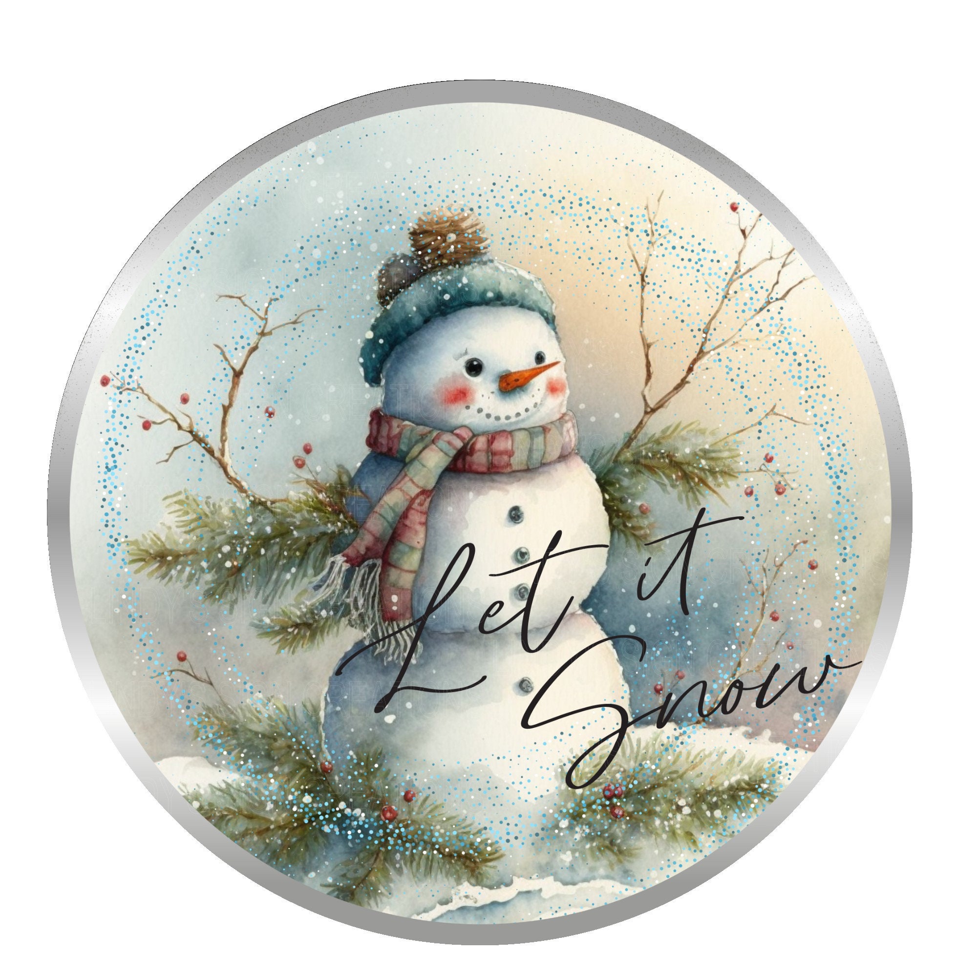 Snowman Let It Snow Wreath Sign, Metal Wreath Sign, Winter Signs, Round ...
