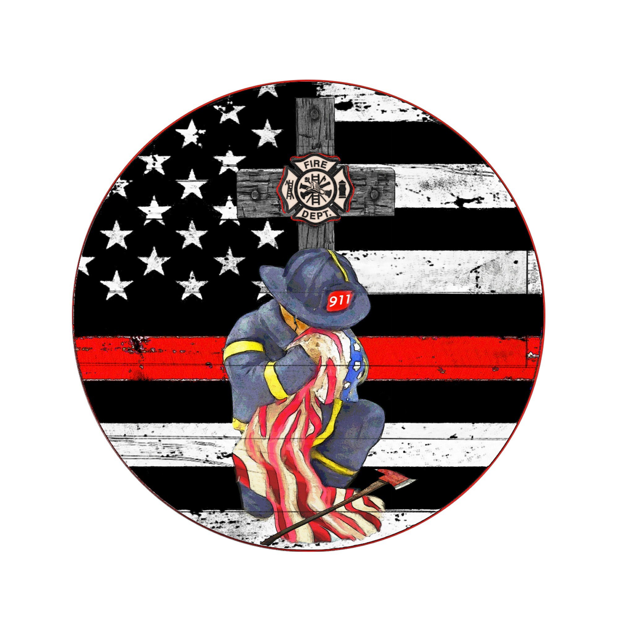 Round Firefighter Wreath Sign Firefighter Respect Sign - Etsy