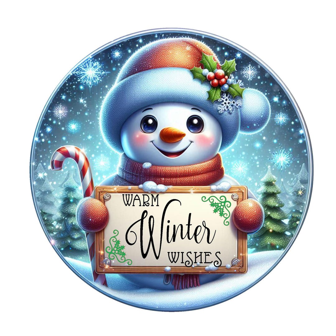Snowman Warm Winter Wishes Wreath Sign, Metal Wreath Sign, Round Wreath ...