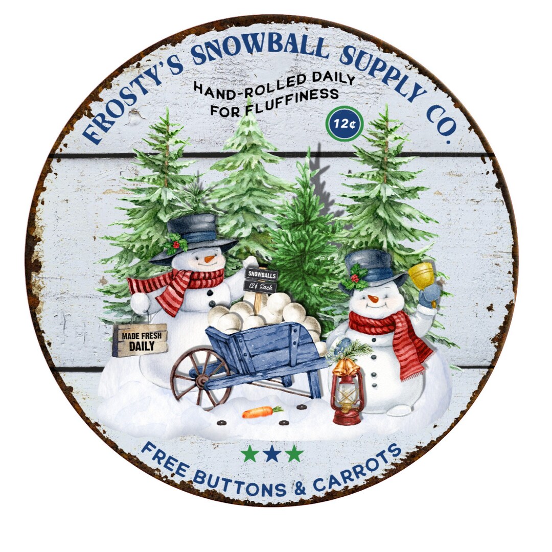 Frosty Snowball Supply Co. Wreath Sign, Metal Wreath Sign, Round Wreath ...