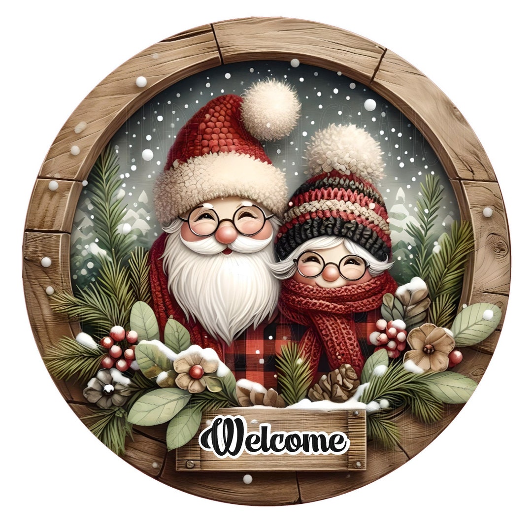 Mr. and Mrs. Santa Claus Welcome Wreath Sign, Metal Wreath Sign, Round ...