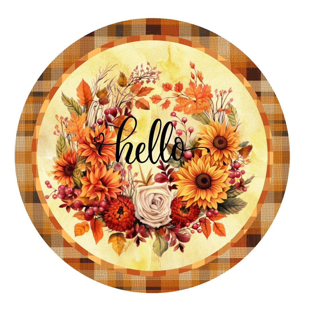 Hello Fall Floral Wreath Sign, Metal Wreath Sign, Round Wreath Sign ...