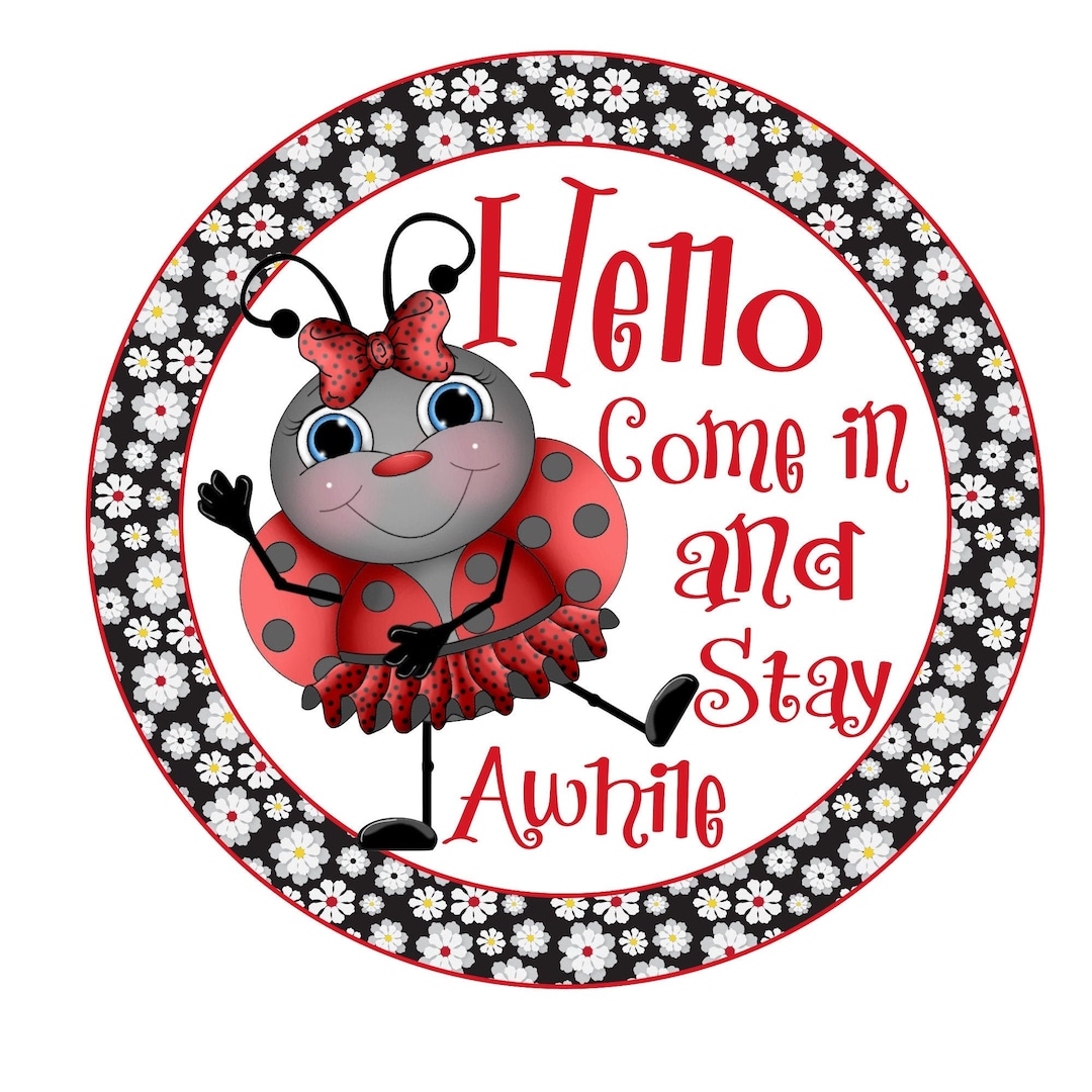 Hello Ladybug Wreath Sign, Wreath Attachment, Metal Wreath Sign, Door ...