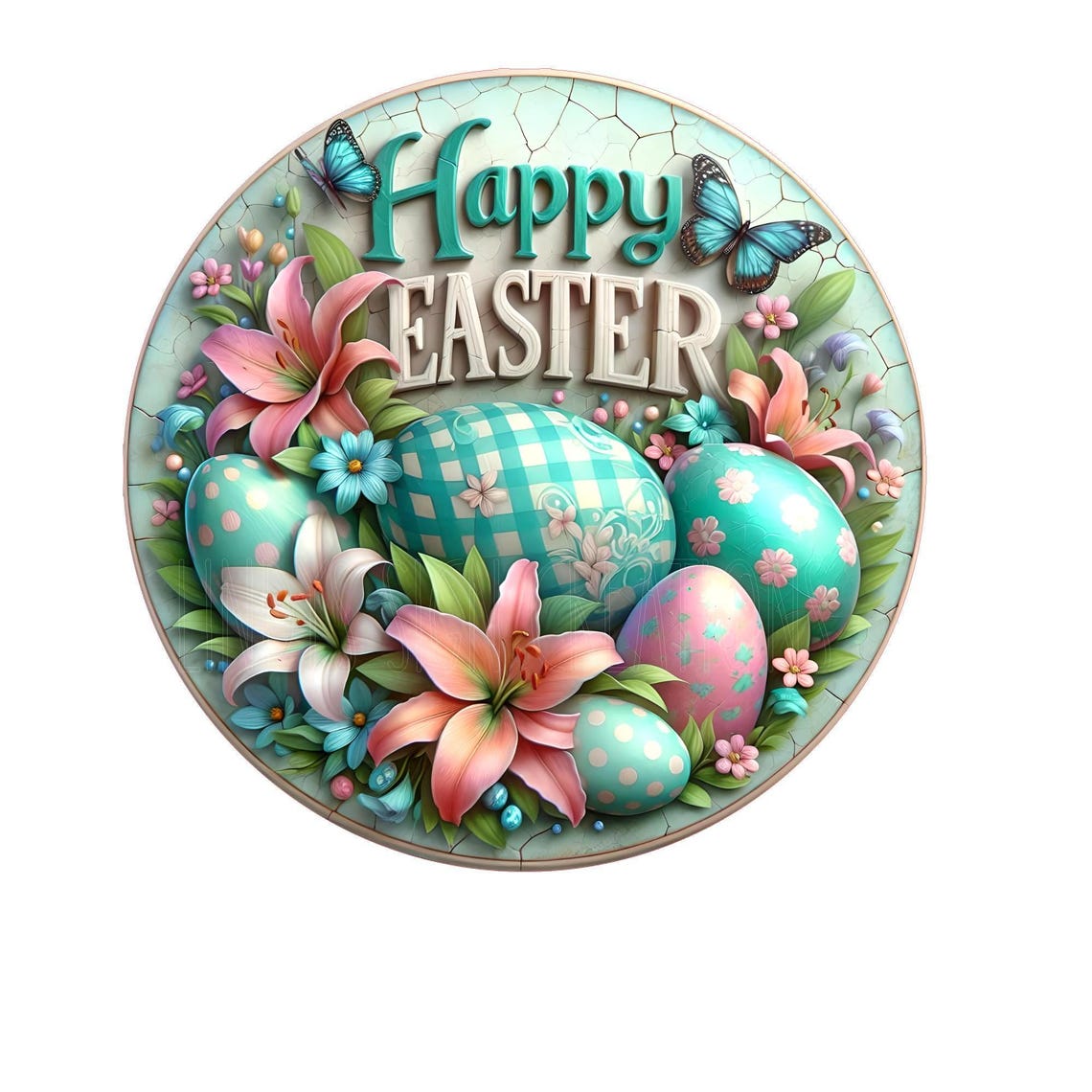 Turquoise Eggs Happy Easter Wreath Sign, Metal Wreath Sign, Round ...