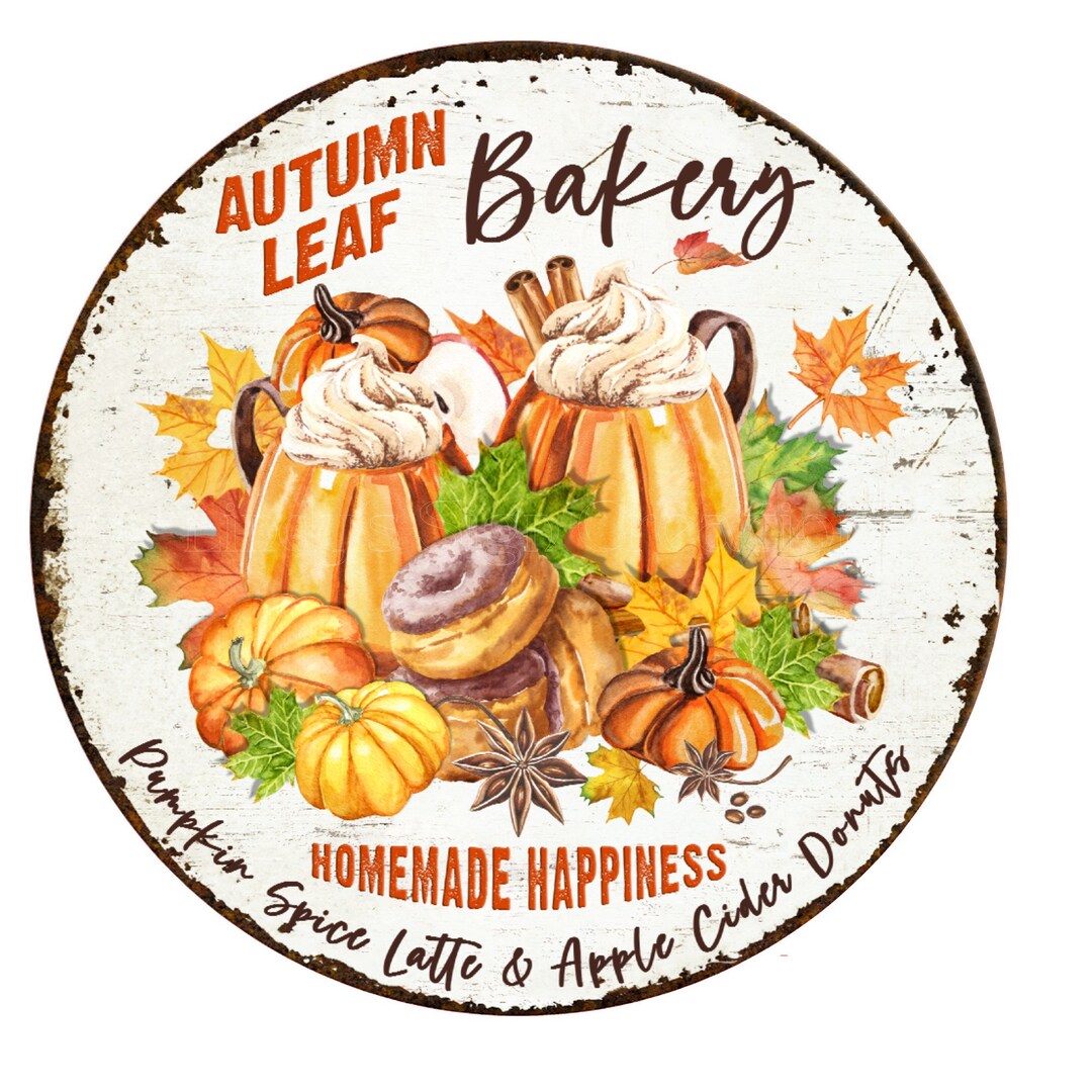Autumn Leaf Bakery Fall Wreath Sign, Metal Wreath Sign, Round Wreath ...