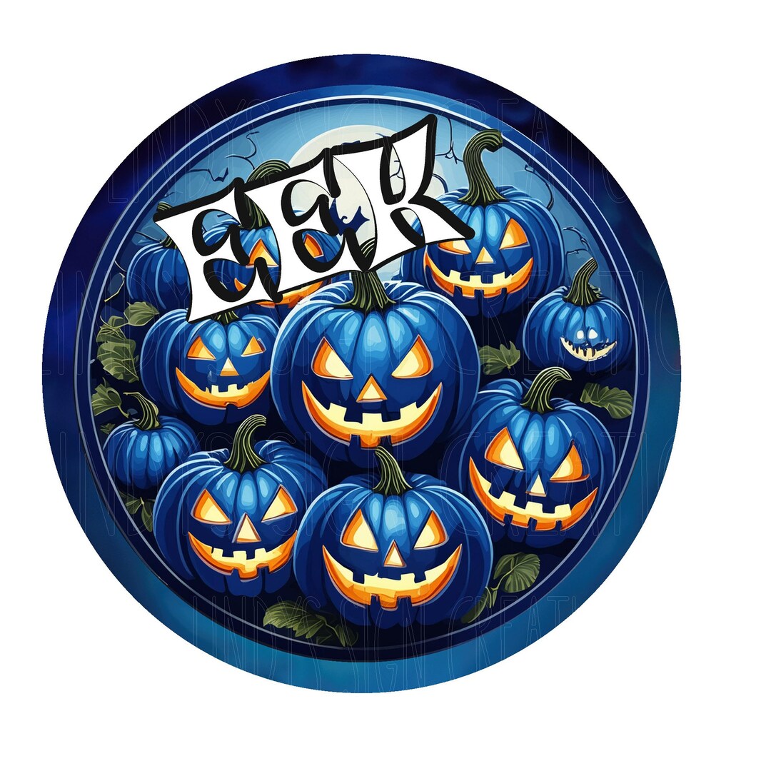 EEK Blue Pumpkin Halloween Wreath Sign, Metal Wreath Sign, Round Wreath ...