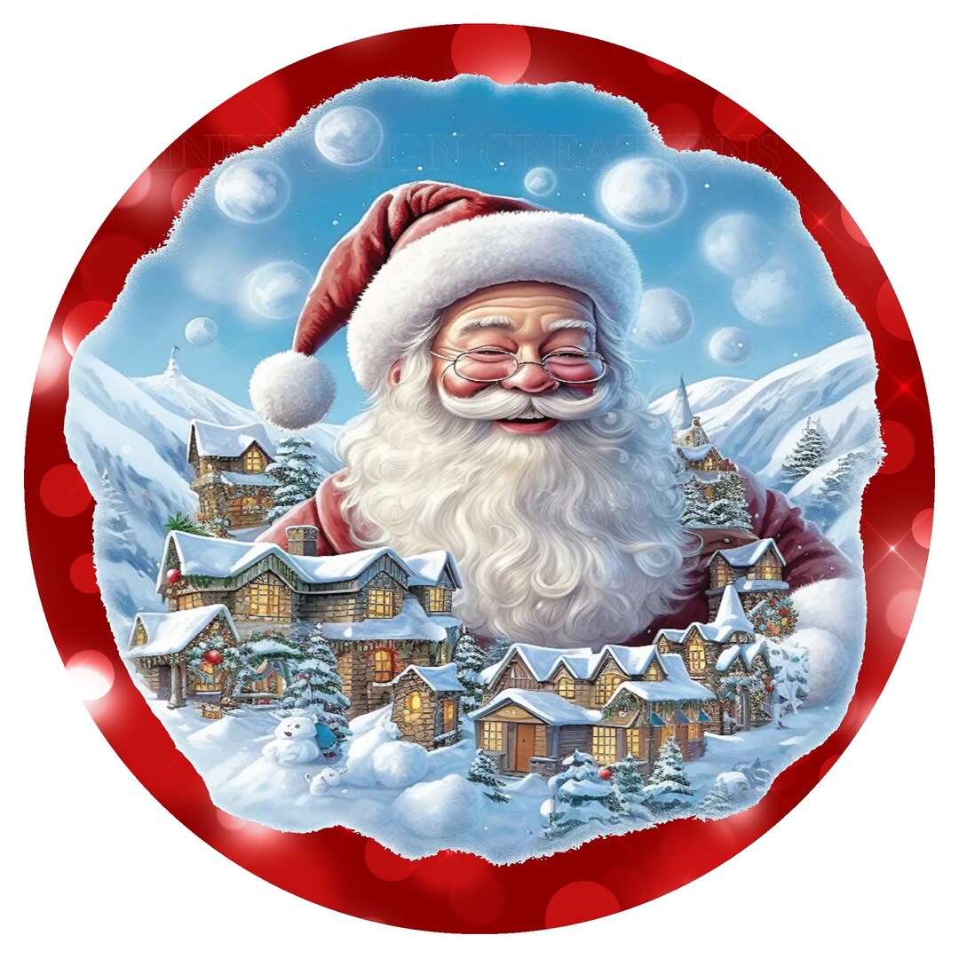 Santa Overlooking Village Wreath Sign, Metal Wreath Sign, Christmas ...