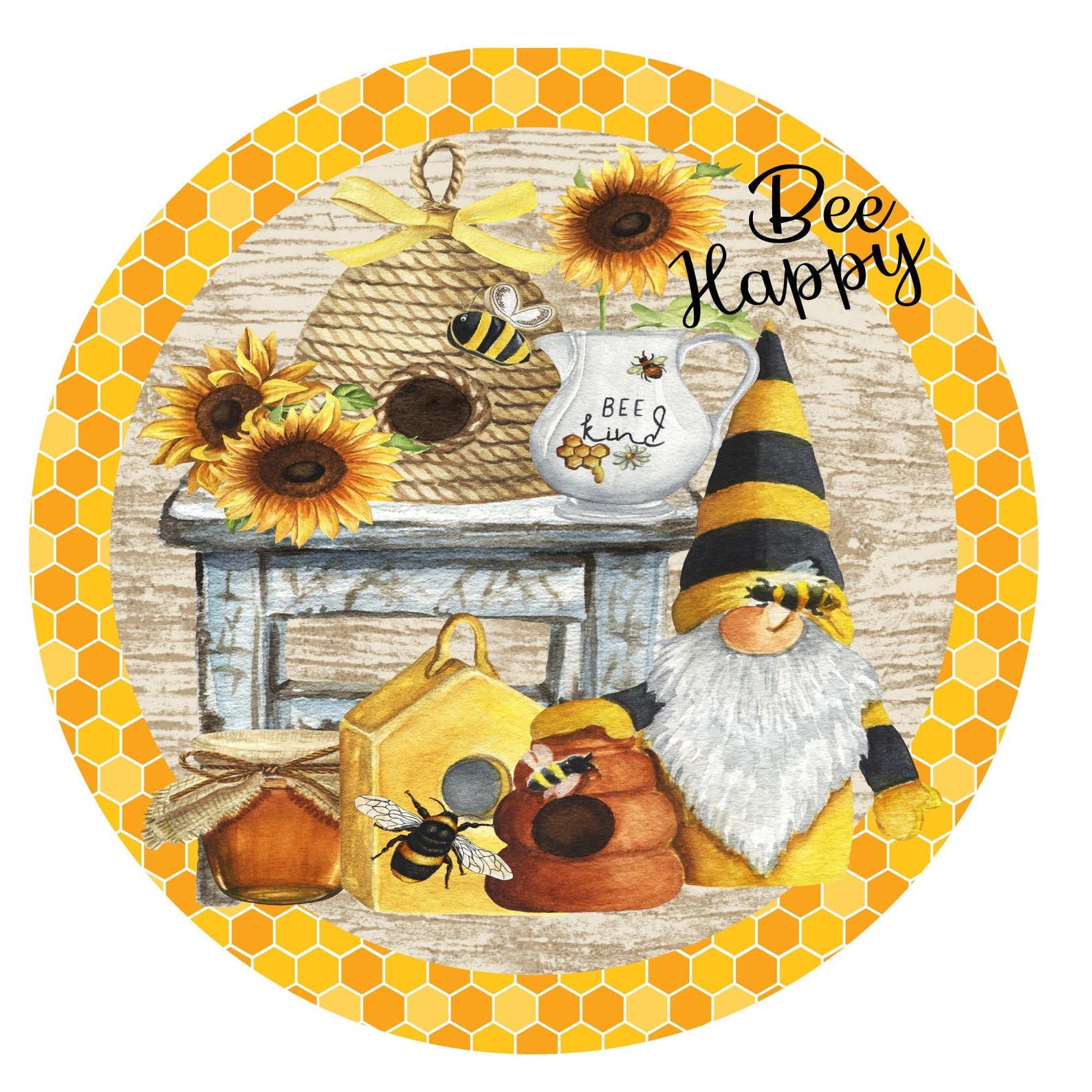 Bee Happy Wreath Sign Wreath Attachment Metal Sign Door - Etsy