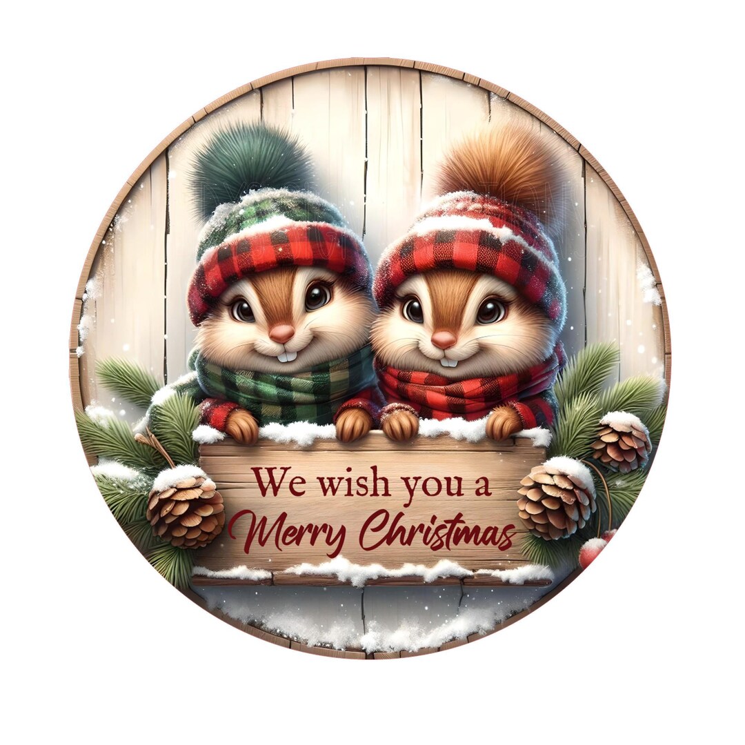 Chipmunks We Wish You a Merry Christmas Wreath Sign, Metal Wreath Sign ...