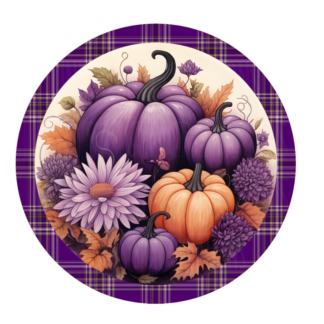 Purple Fall Pumpkin Wreath Sign, Metal Wreath Sign, Round Wreath Sign ...