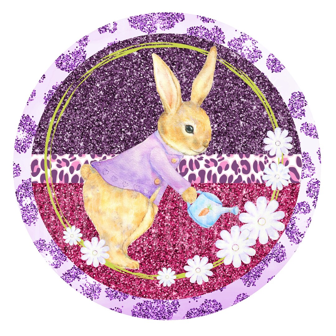Garden Bunny Wreath Sign, Metal Wreath Sign, Sign for Wreath, Round ...