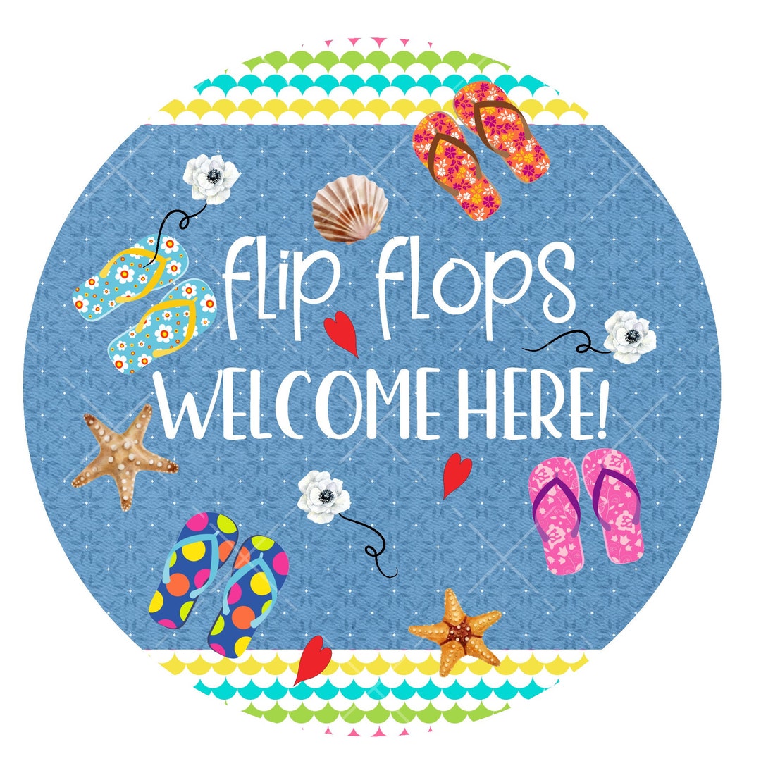 Flip Flops Welcome Here Wreath Sign, Metal Wreath Sign, Summer Wreath ...