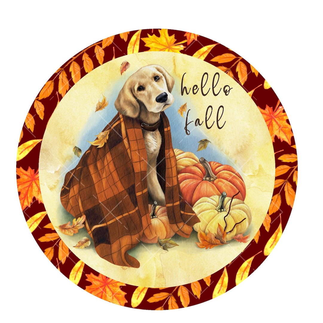 Hello Fall Dog Wreath Sign, Metal Wreath Sign, Signs for Wreaths, Fall ...