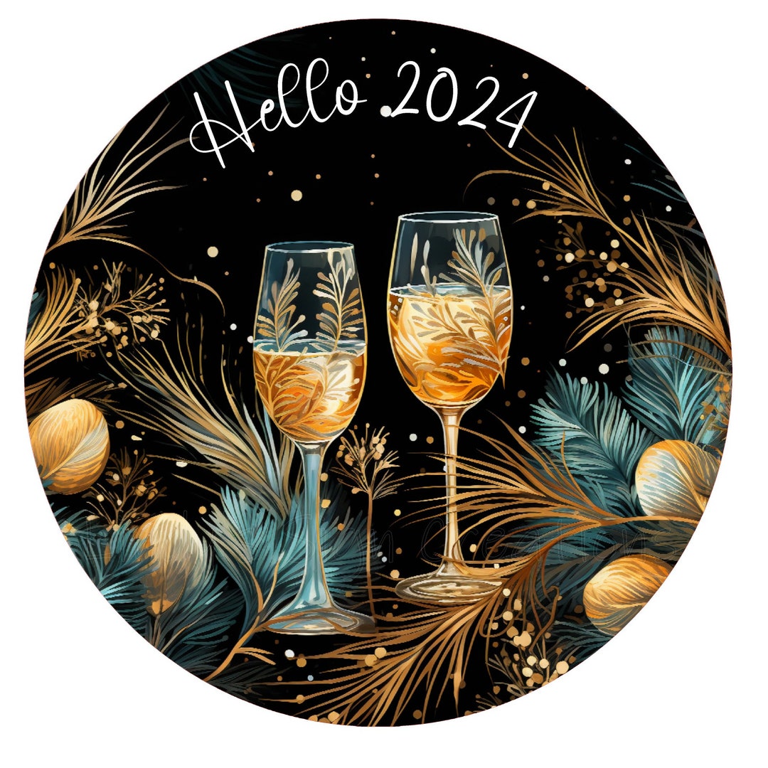Hello 2024 Wreath Sign, Metal Wreath Sign, Round Wreath Sign, New Years ...
