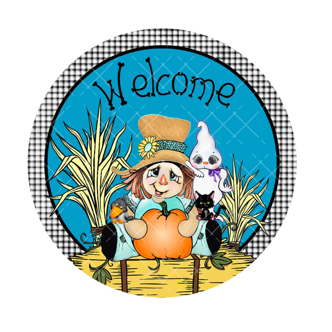Welcome Scarecrow Wreath Sign, Metal Wreath Sign, Signs for Wreaths ...