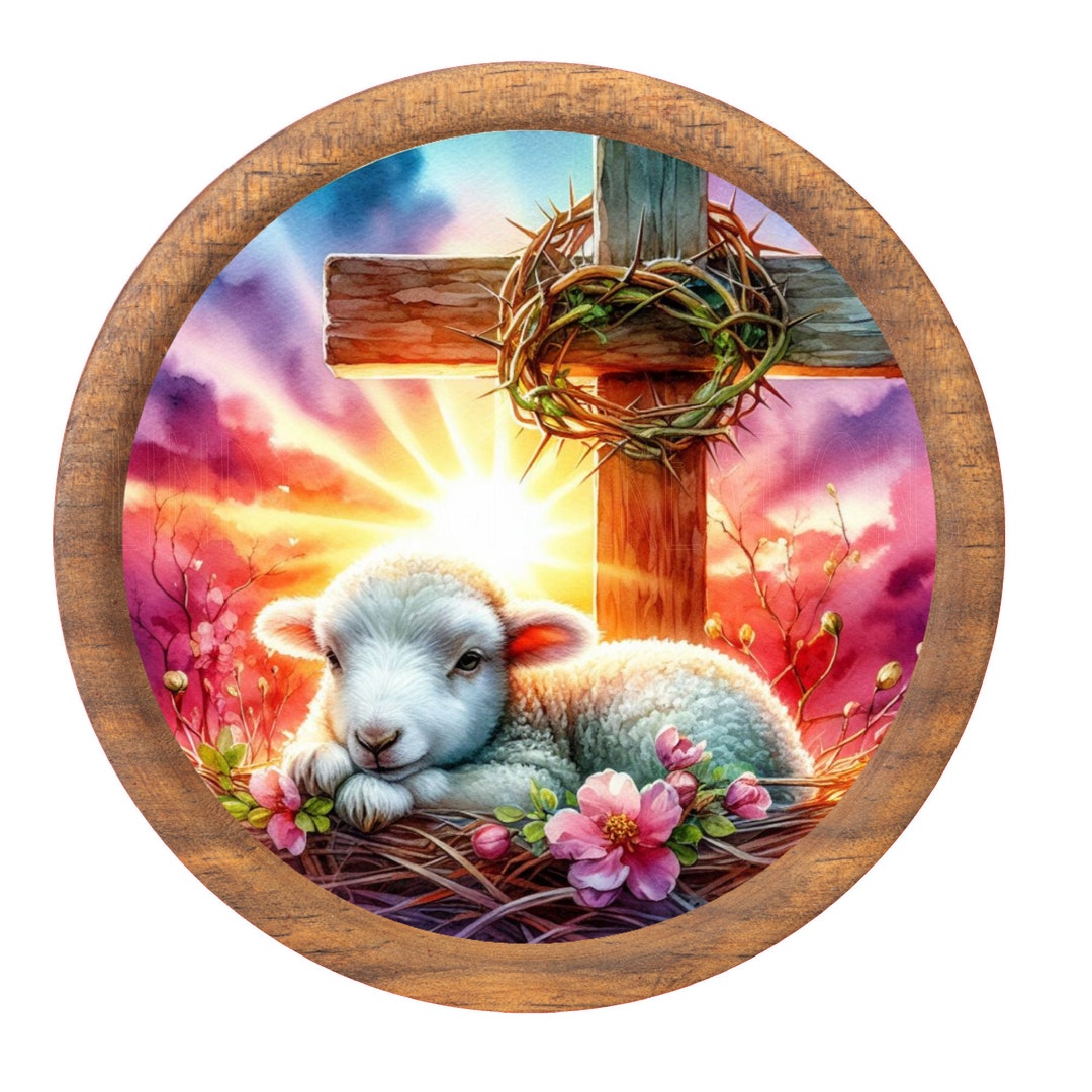 Lamb at the Cross Easter Wreath Sign, Metal Wreath Sign, Round Wreath ...