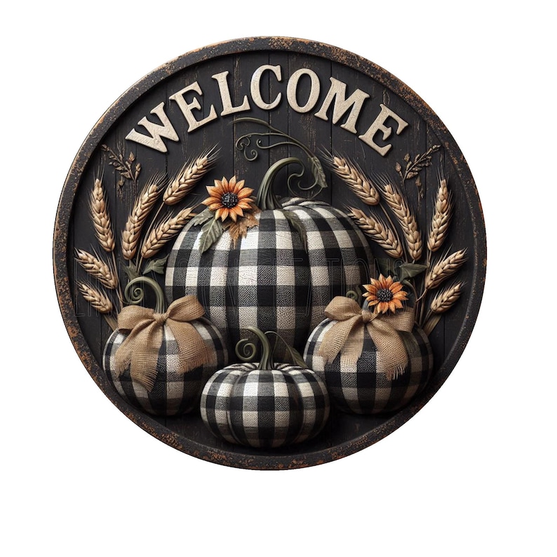 Black Buffalo Plaid Pumpkins Welcome Wreath Sign, Metal Wreath Sign ...