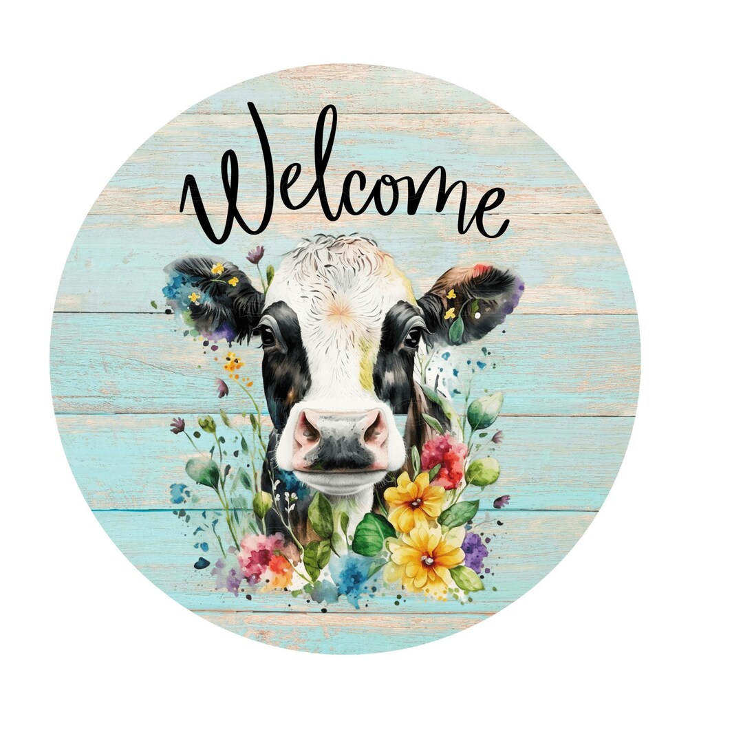 Round Cow Welcome Wreath Sign, Metal Wreath Sign, Signs for Wreaths ...