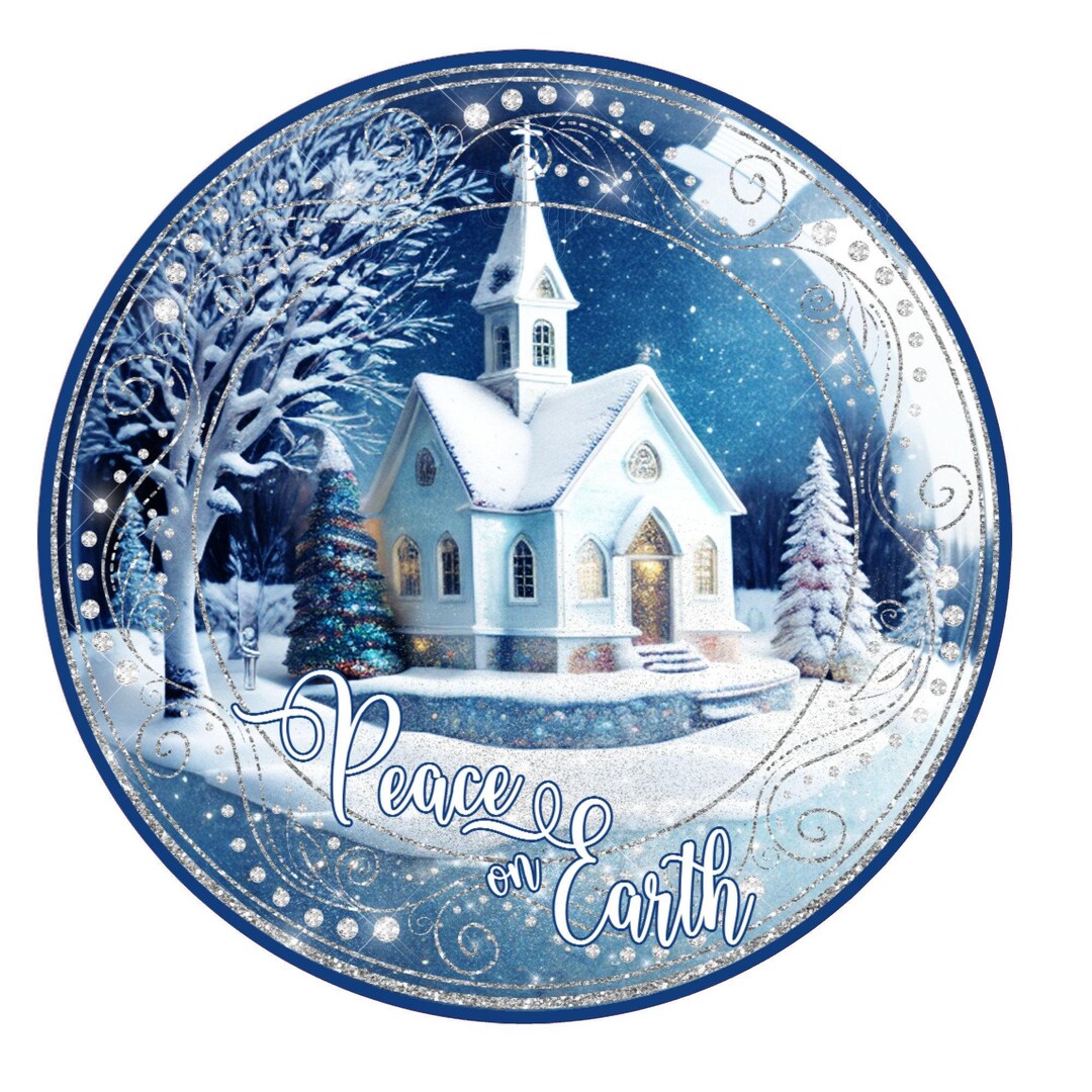 Winter Church Peace on Earth Christmas Wreath Sign, Metal Wreath Sign ...