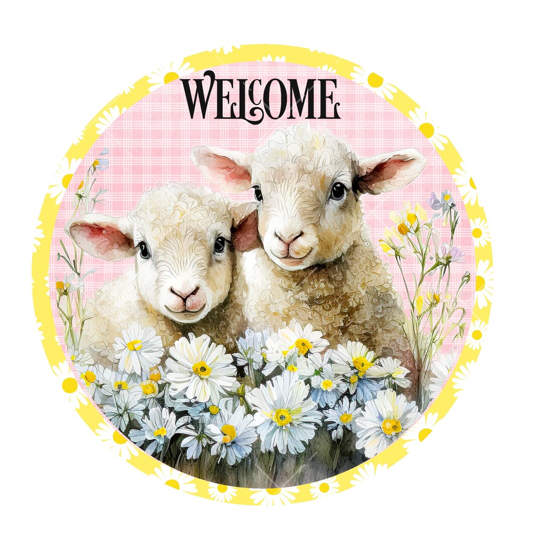 Welcome Lamb Wreath Sign, Metal Wreath Sign, Signs for Wreaths, Round ...