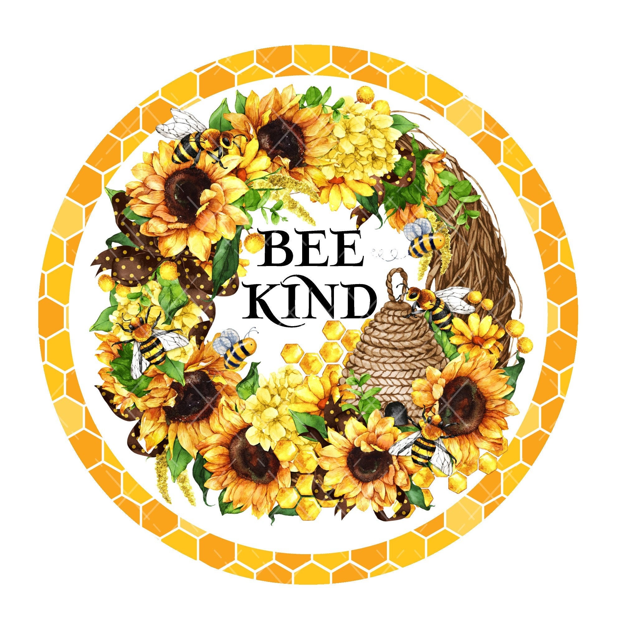 Bee Kind Wreath Sign, Metal Wreath Sign, Sunflower Wreath Sign, Round ...