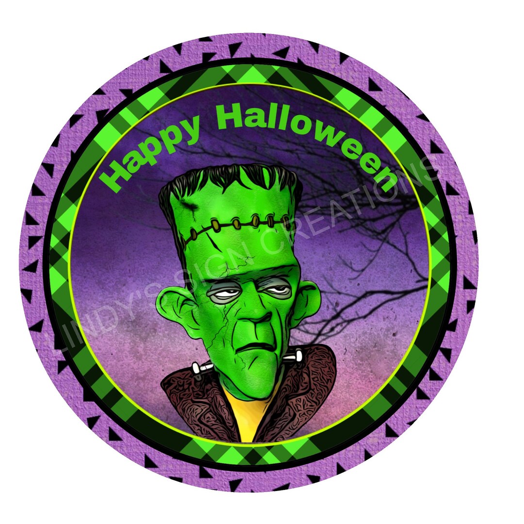 Frankenstein Wreath Sign, Halloween Wreath Sign, Metal Wreath Sign ...
