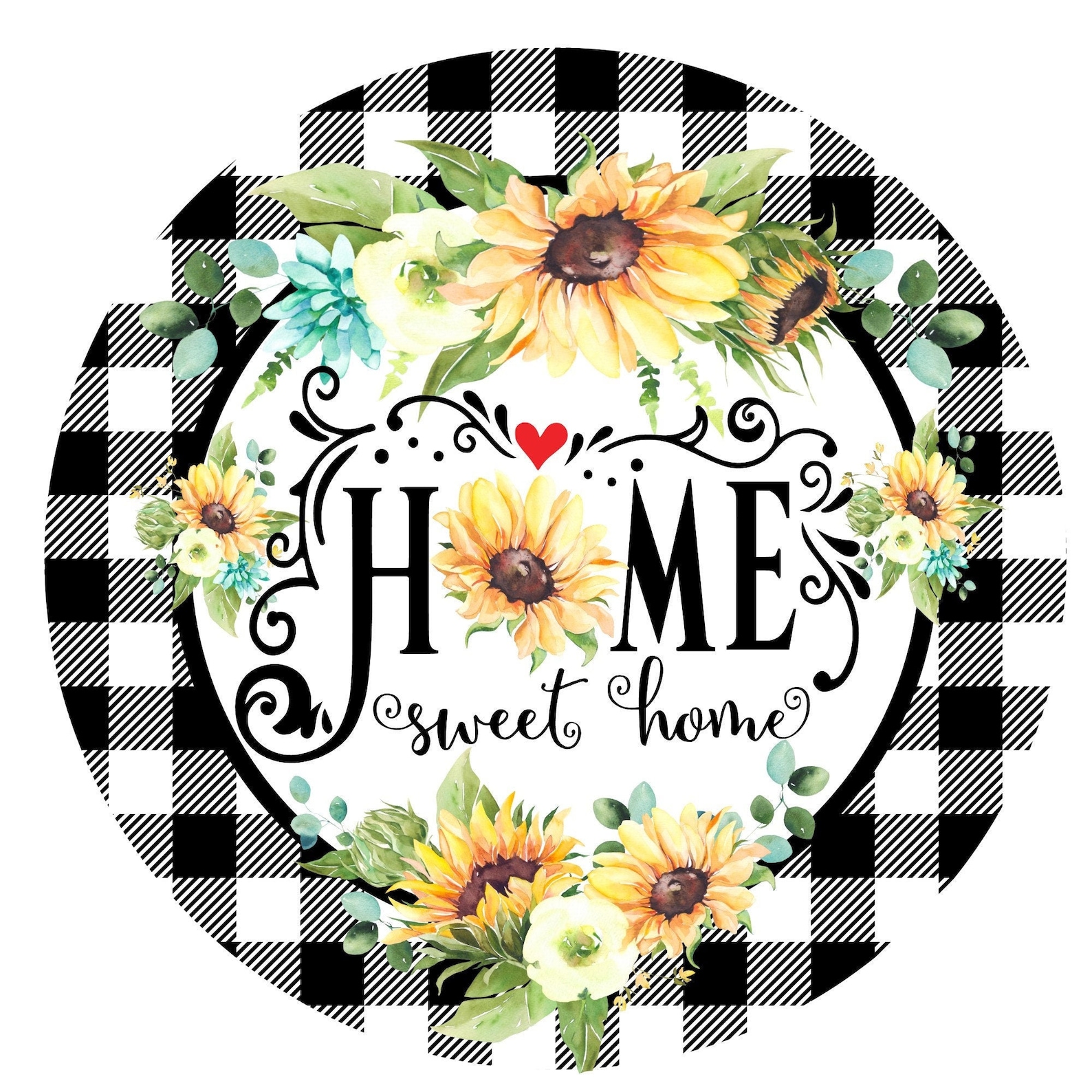Round Home Sweet Home Sunflower Wreath Sign Wreath - Etsy