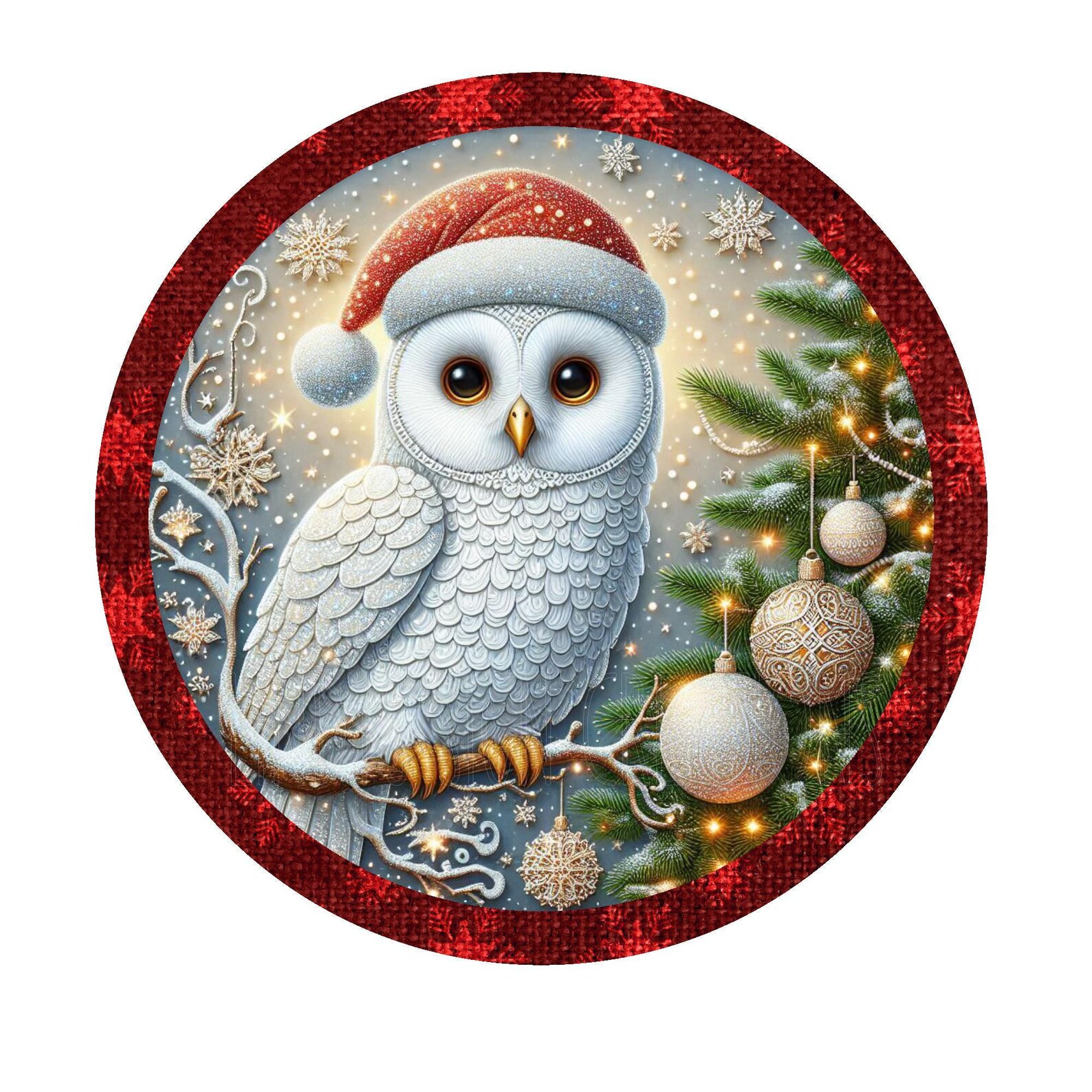 Winter Christmas Owl With Santa Hat Wreath Sign, Metal Wreath Sign ...
