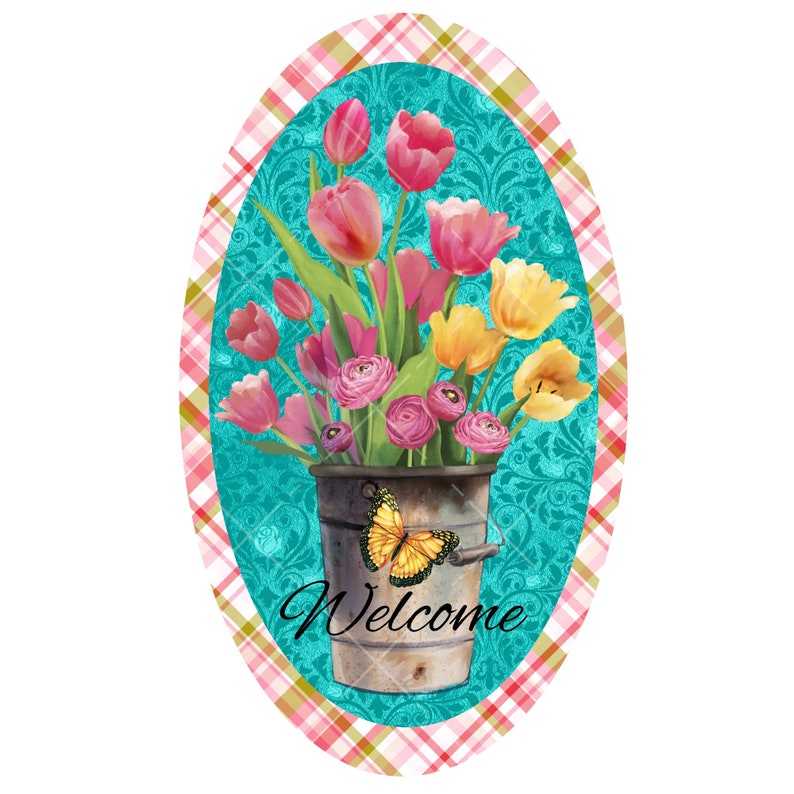 Oval Tulip Welcome Wreath Sign, Metal Wreath Sign, Signs for Wreaths ...