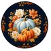 Blue Pumpkin and Florals Wreath Sign, Metal Wreath Sign, Round Wreath ...