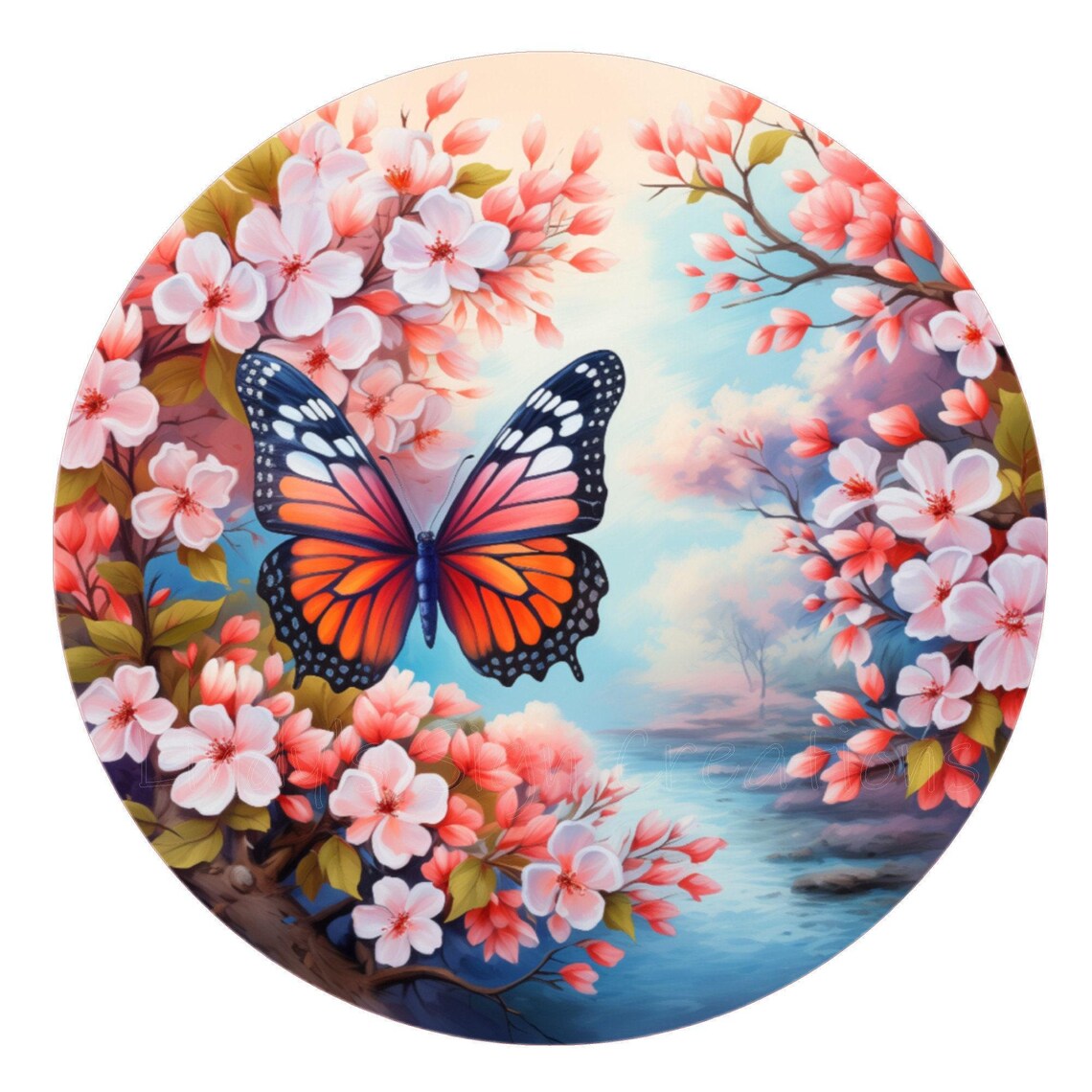 Butterfly and Floral Wreath Sign, Metal Wreath Sign, Round Wreath Sign ...